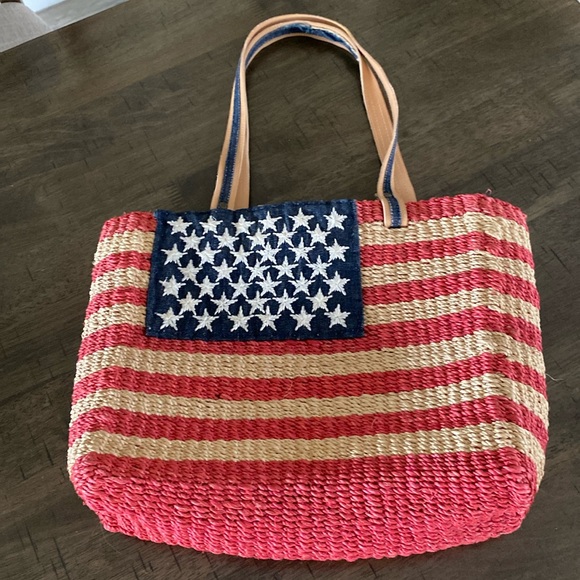 Amanda Smith | Bags | Amanda Smith Straw Bag Purse American Flag Denim ...
